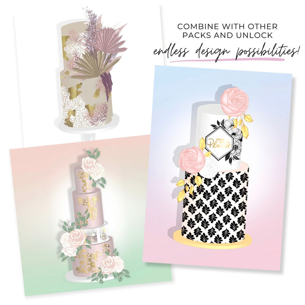 Floral Cake Stencils Procreate Stamps Pack - Digital Cake Sketching ...