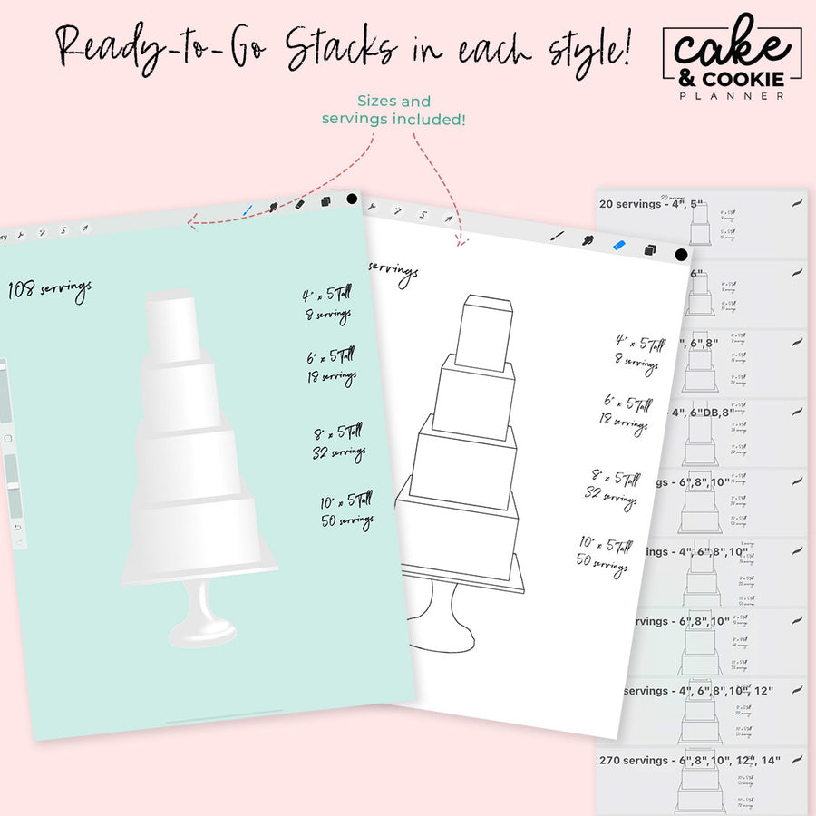 Tiers - Square Cakes Procreate Pack - Digital Cake Sketching – Cake and ...