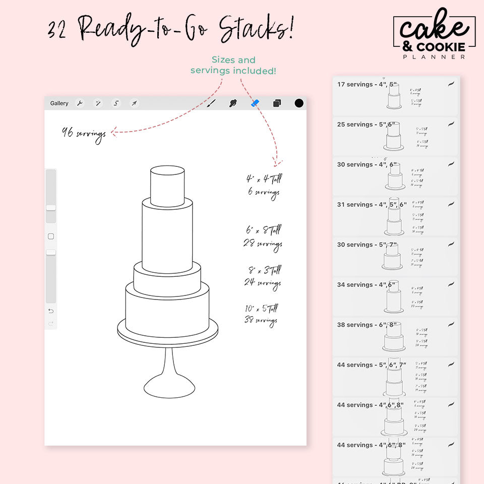 Tiers - Rounds Cakes Procreate Pack - Digital Cake Sketching – Cake and ...
